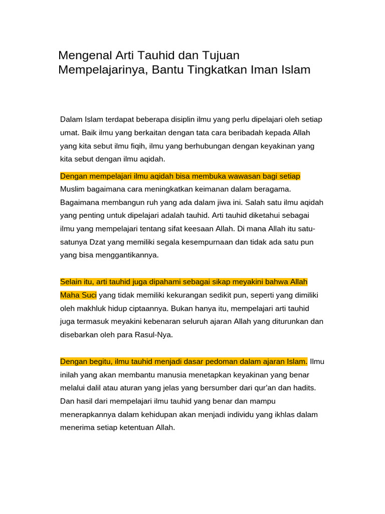 Arti dan Tujuan Mempelajari Tauhid | PDF