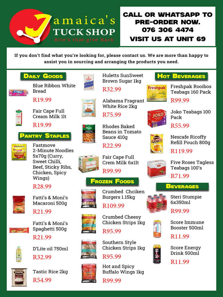 Jamaica's Tuck Shop Price List | PDF | Foods | Asian Cuisine