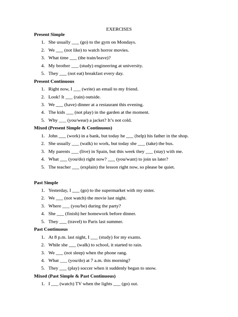 EXERCISES ENGLISH | PDF