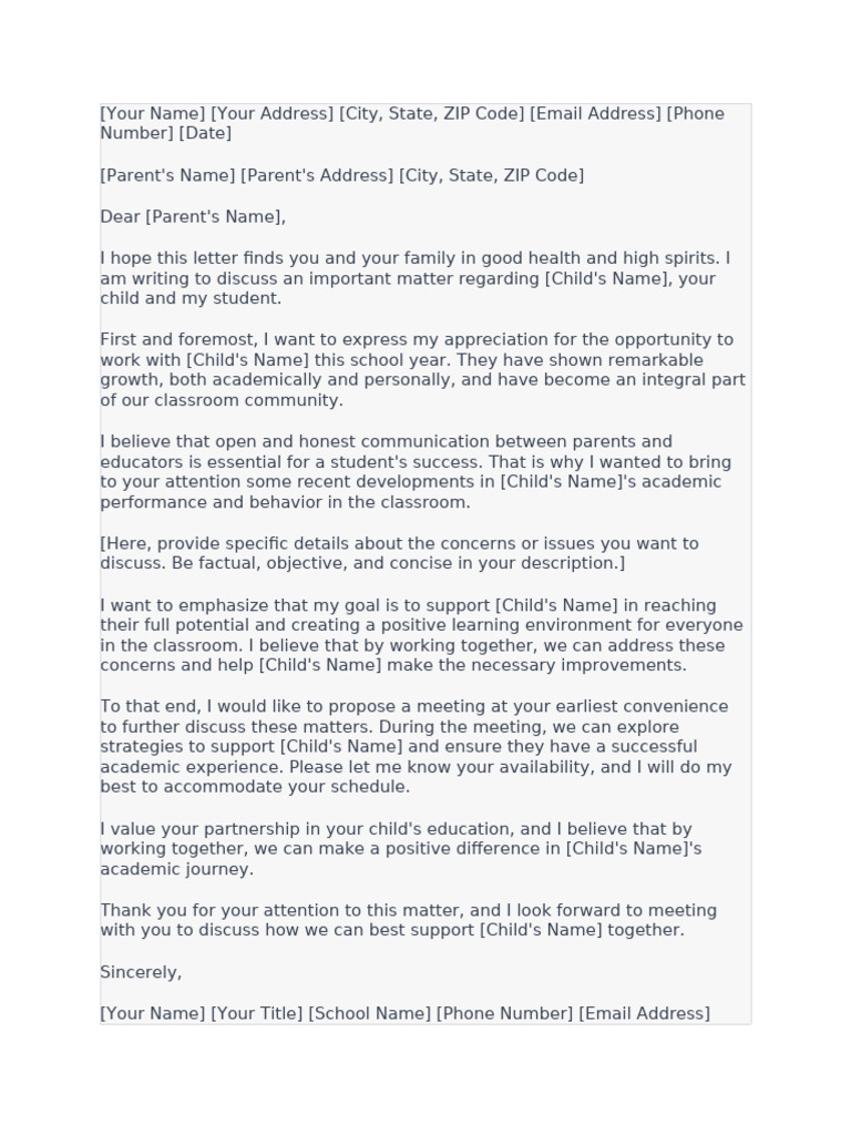 Call Parent Letter | PDF