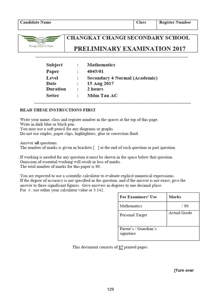 2017 Secondary 4 Math Exam Paper | PDF | Area | Elementary Geometry