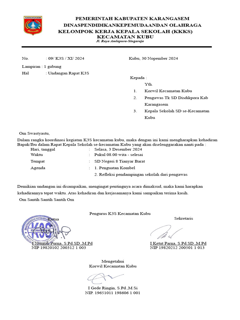 surat undangan K3S-3 Desember 2024 (1) | PDF