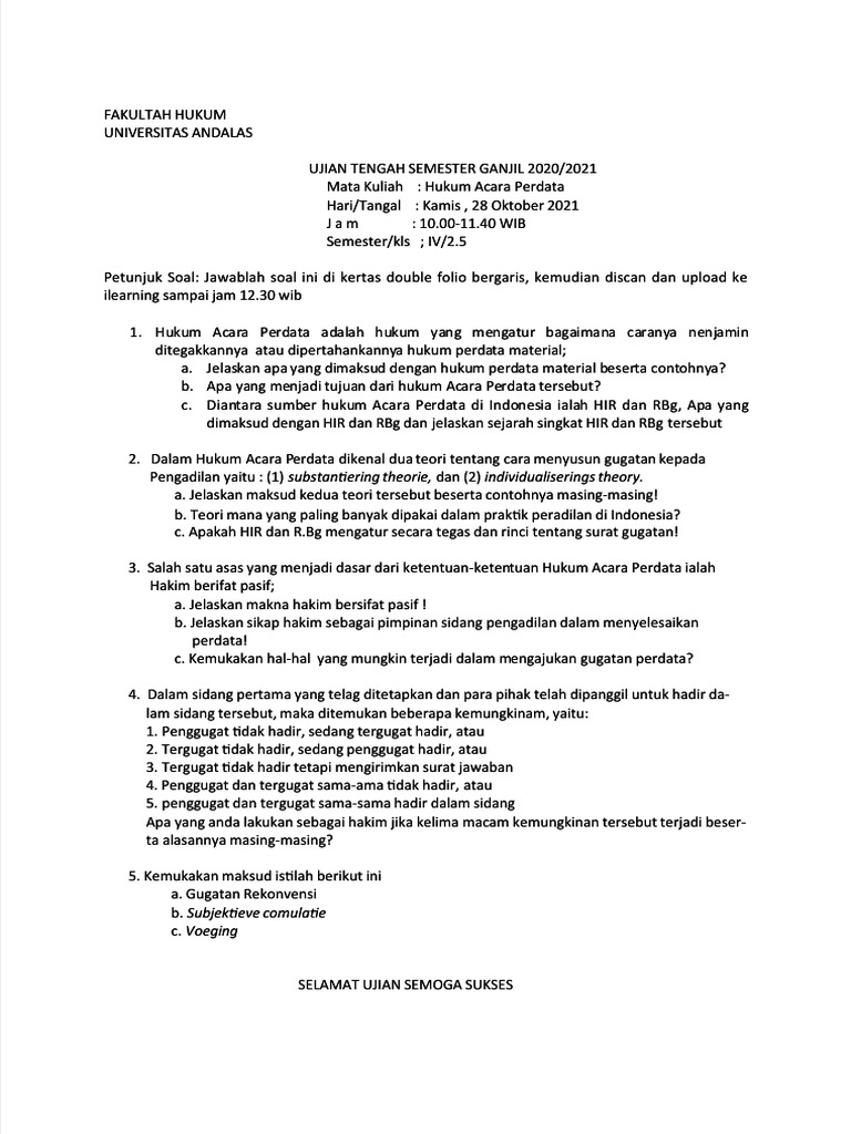 Salinan CONTOH SOAL HUKUM ACARA PERDATA | PDF