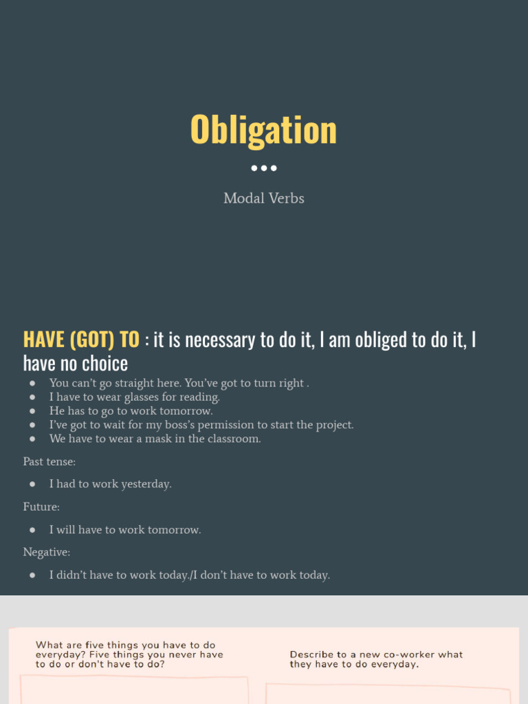 Obligation Modals Verbs | PDF | Grammar | Linguistics