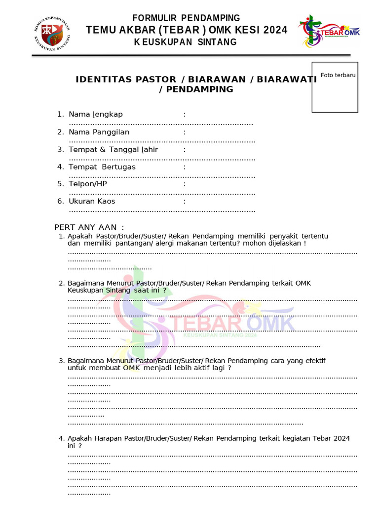 Formulir Pendamping Tebar Kita 2024 | PDF