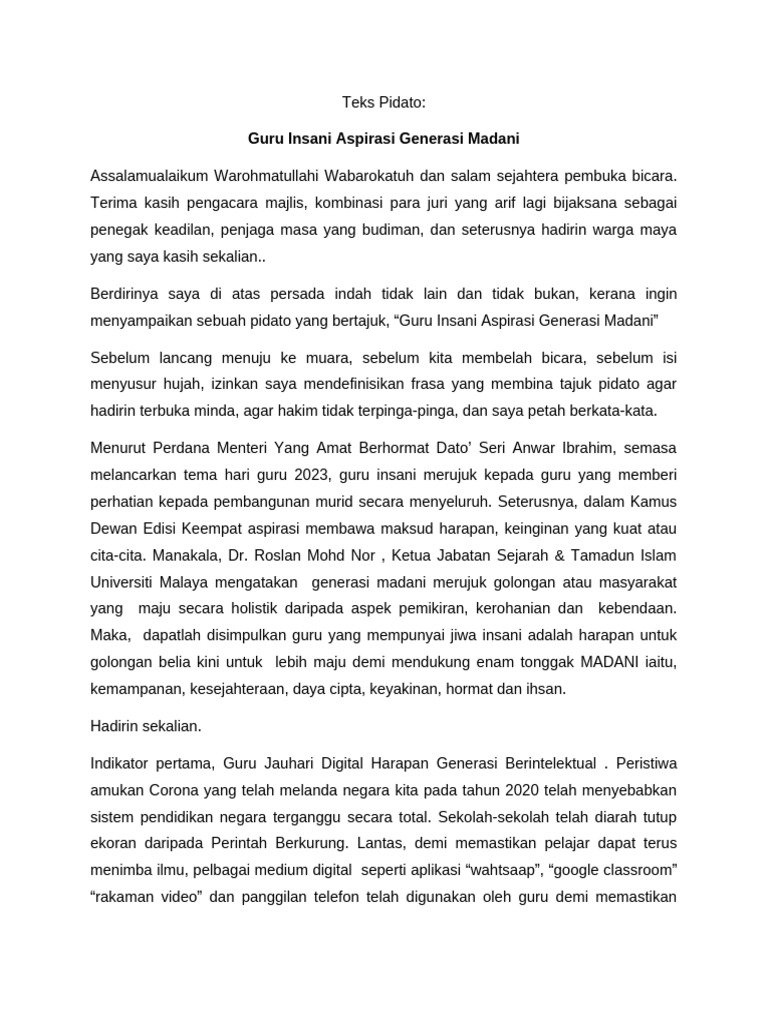 Guru Insani: Aspirasi Generasi Madani | PDF
