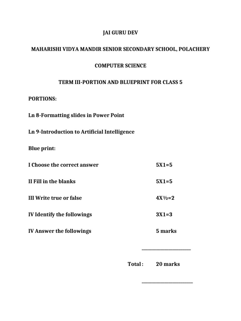 Class 3,4,5-Portion & Blueprint-Term3 | PDF