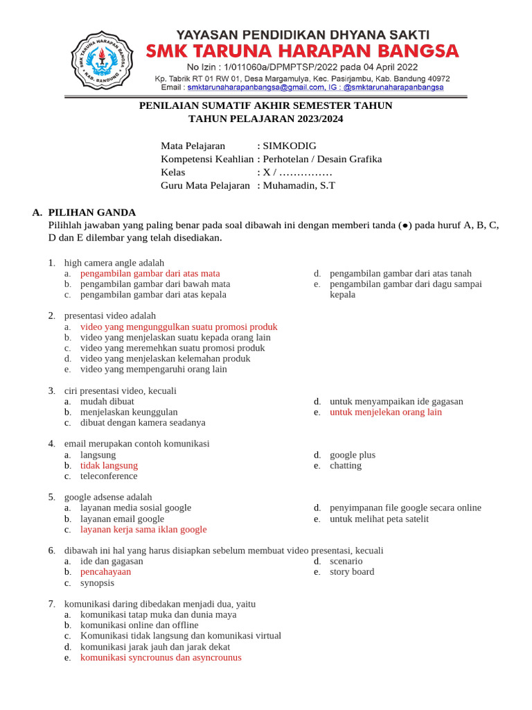 Format Soal PSAT 2023-2024(2) | PDF