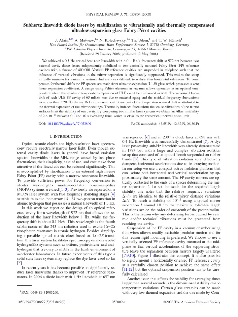 Alnis Et Al. - 2008 - Subhertz Linewidth Diode Lasers by Stabilization ...