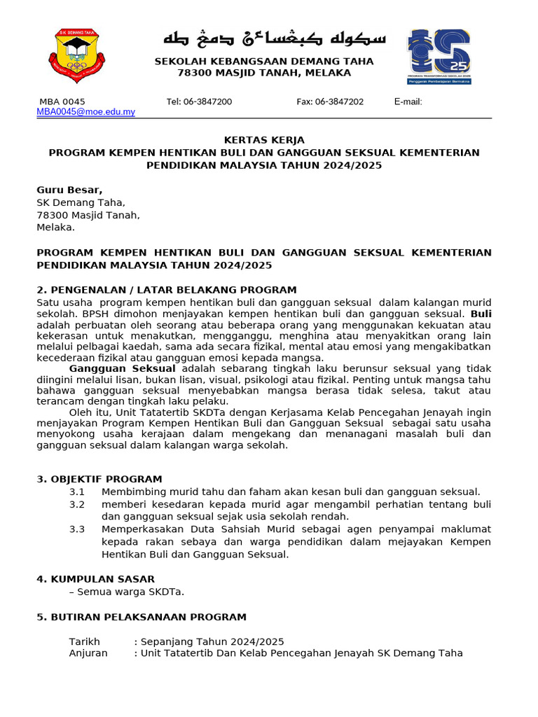 Kertas Kerja Hentikan Buli Dan Gangguan Seksual | PDF