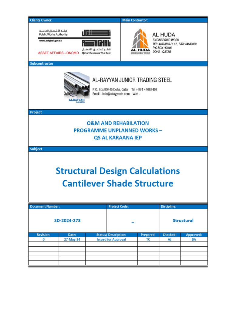 Cantilever Shade Structure Design Report | PDF | Wound | Civil Engineering