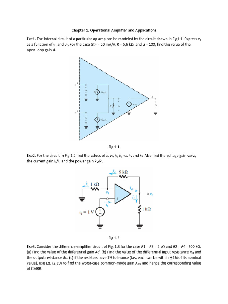 Exercises of Chapter 1-1 | PDF | Amplifier | Operational Amplifier