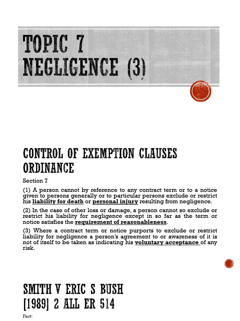 Topic 7 Negligence (3) | PDF | Negligence | Legal Liability