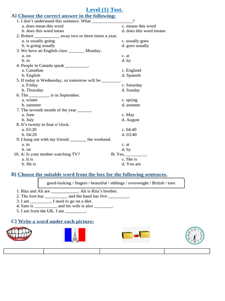 Level. 1 test word | PDF | Grammatical Conjugation | Linguistics