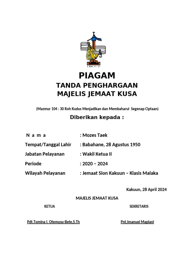 PIAGAM Penghargaan Majelis | PDF