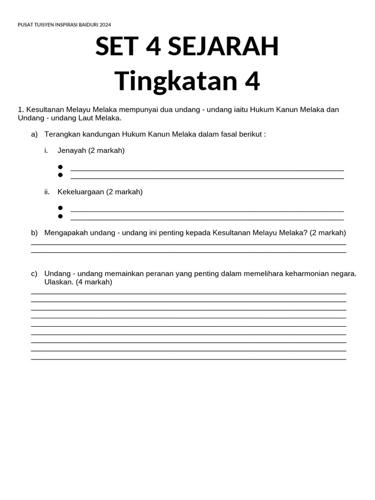 SET SEJARAH Tingkatan 4 2024 | PDF