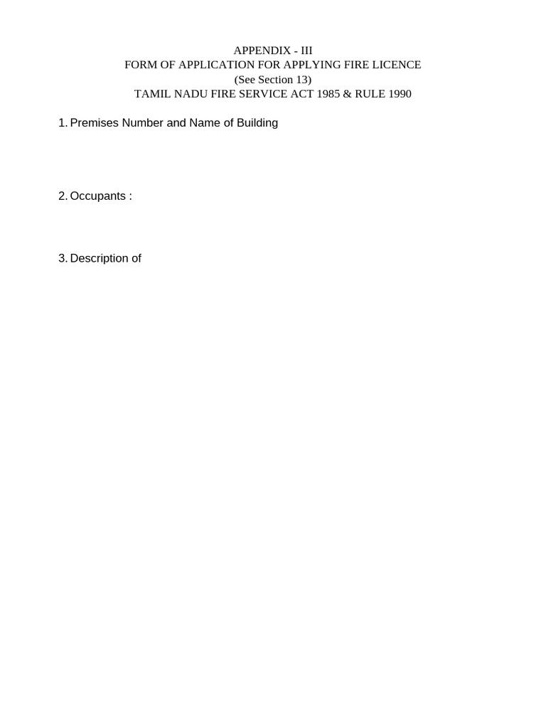 Fire License Application Form Tamil Nadu | PDF