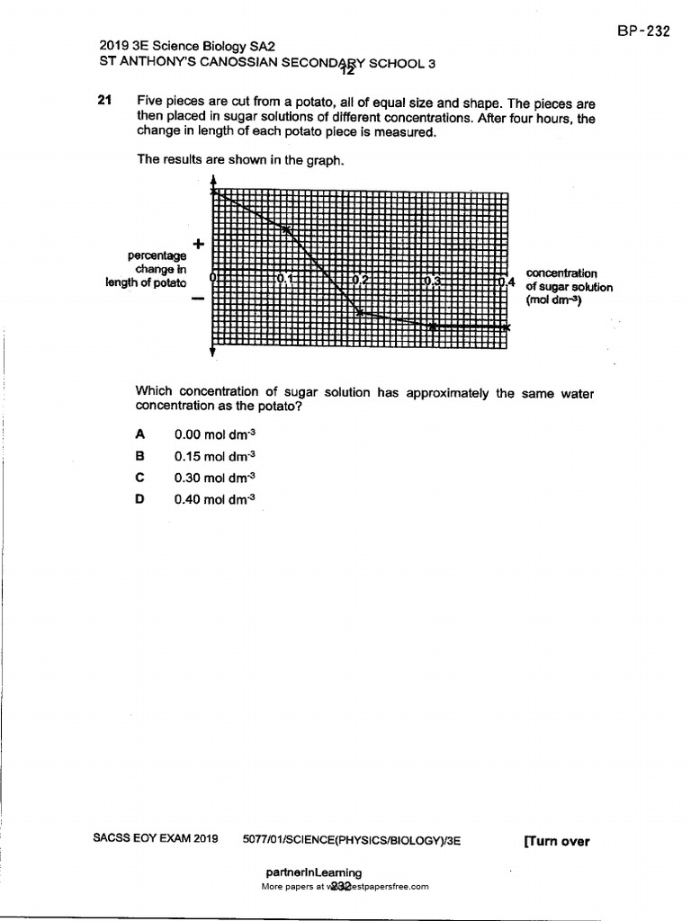 Sec3 Sci Bio 2019 SA2 Stanthonys | PDF