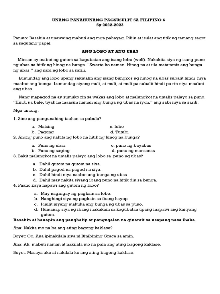 1ST PT Filipino 6 | PDF