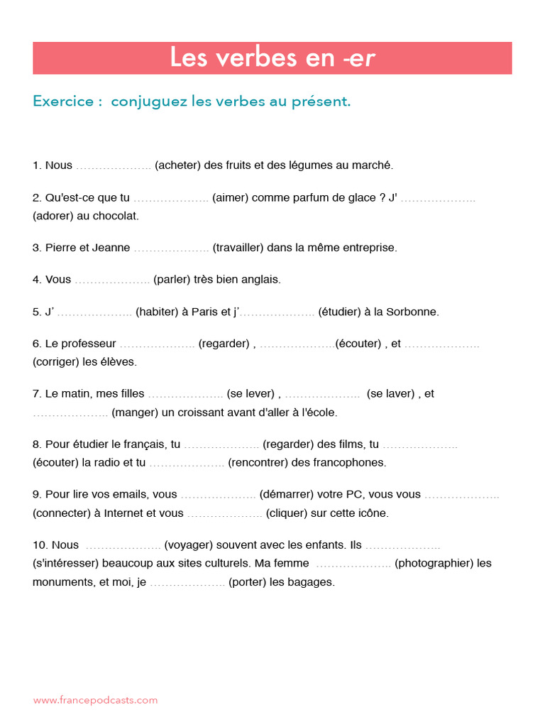 Exercices de conjugaison des verbes -ER | PDF