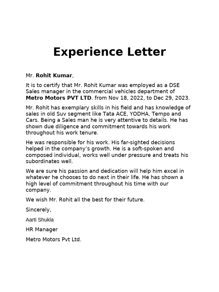 Rohit Kumar Experience Letter | PDF