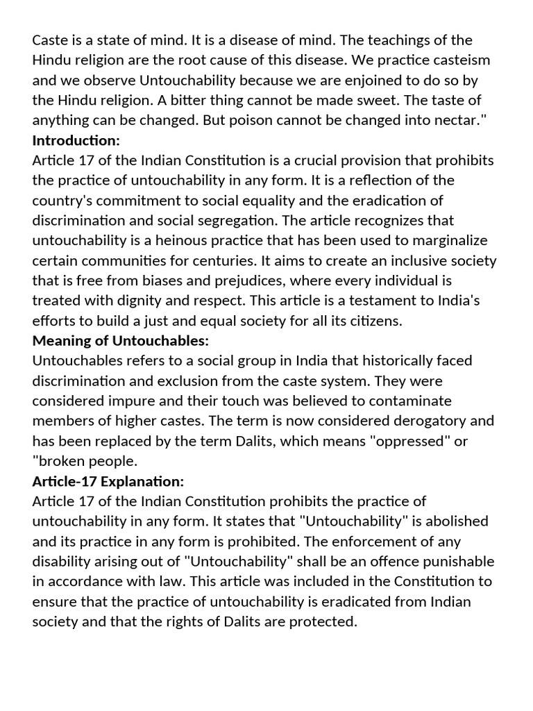 Art.17-Abolition of Untouchability | PDF | Dalit | Caste