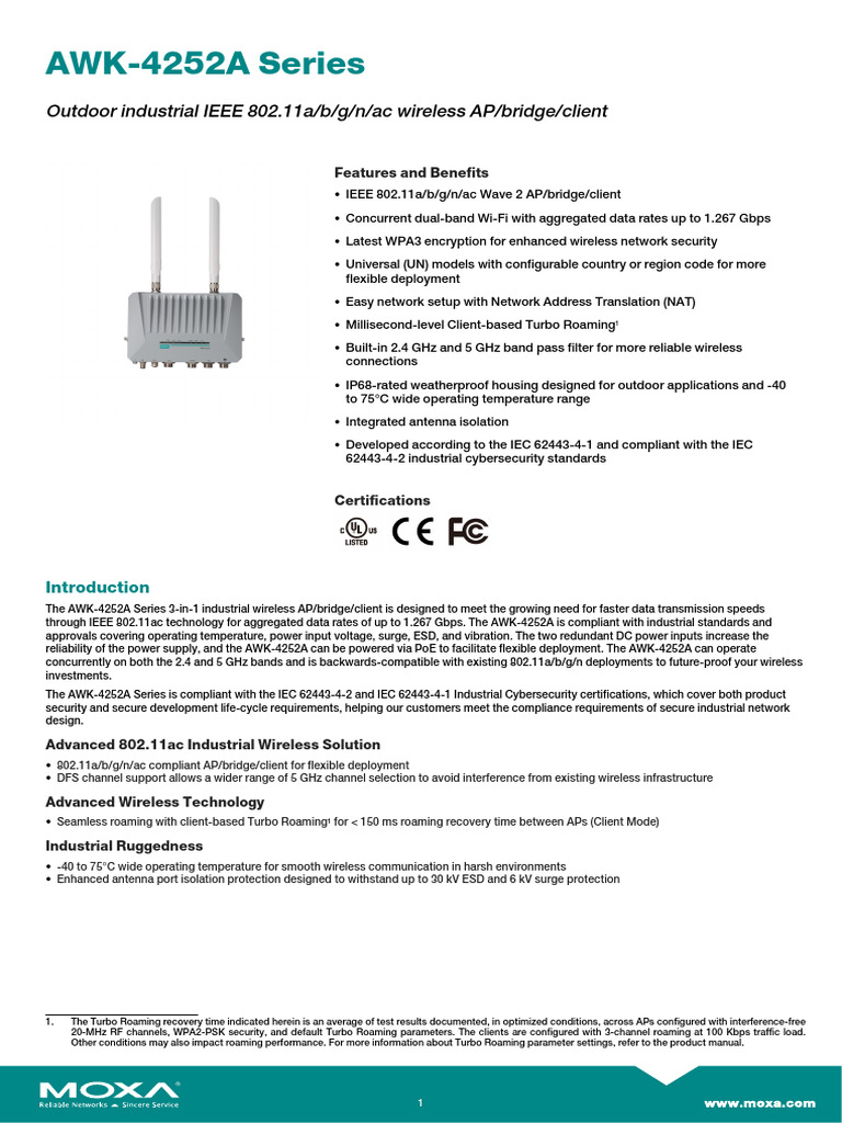 7 - Moxa Awk 4252a Series Datasheet v2.3 | PDF | Ieee 802.11 | Wi Fi