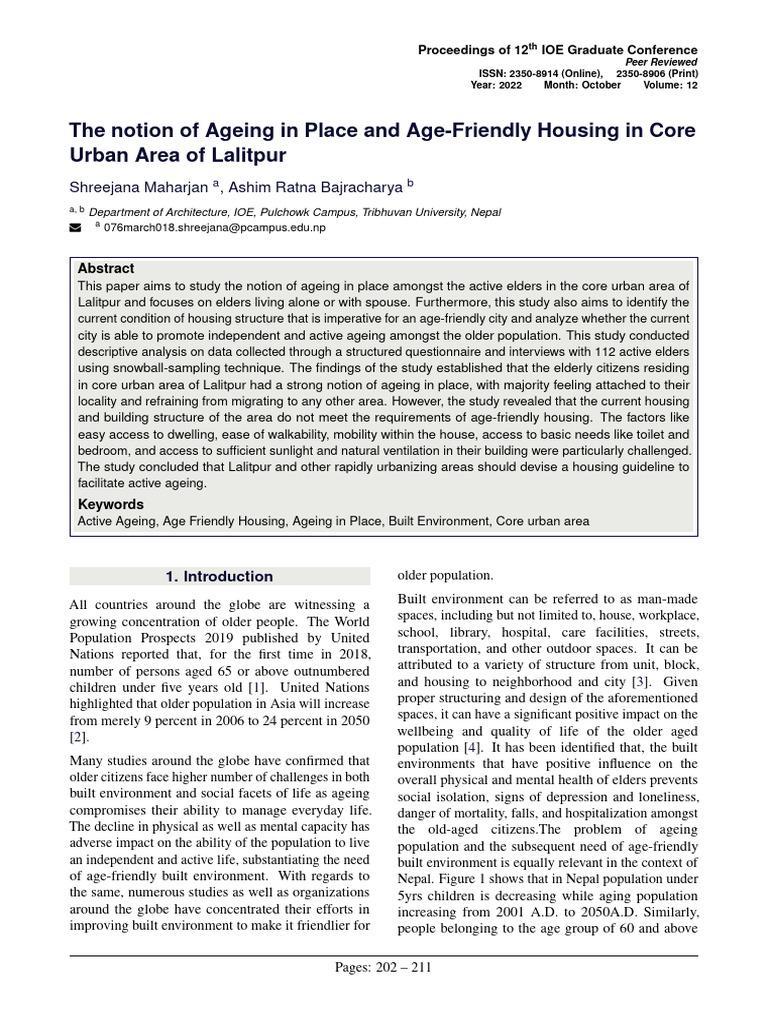 The notion of Ageing in Place and Age-Friendly Housing in Core Urban ...