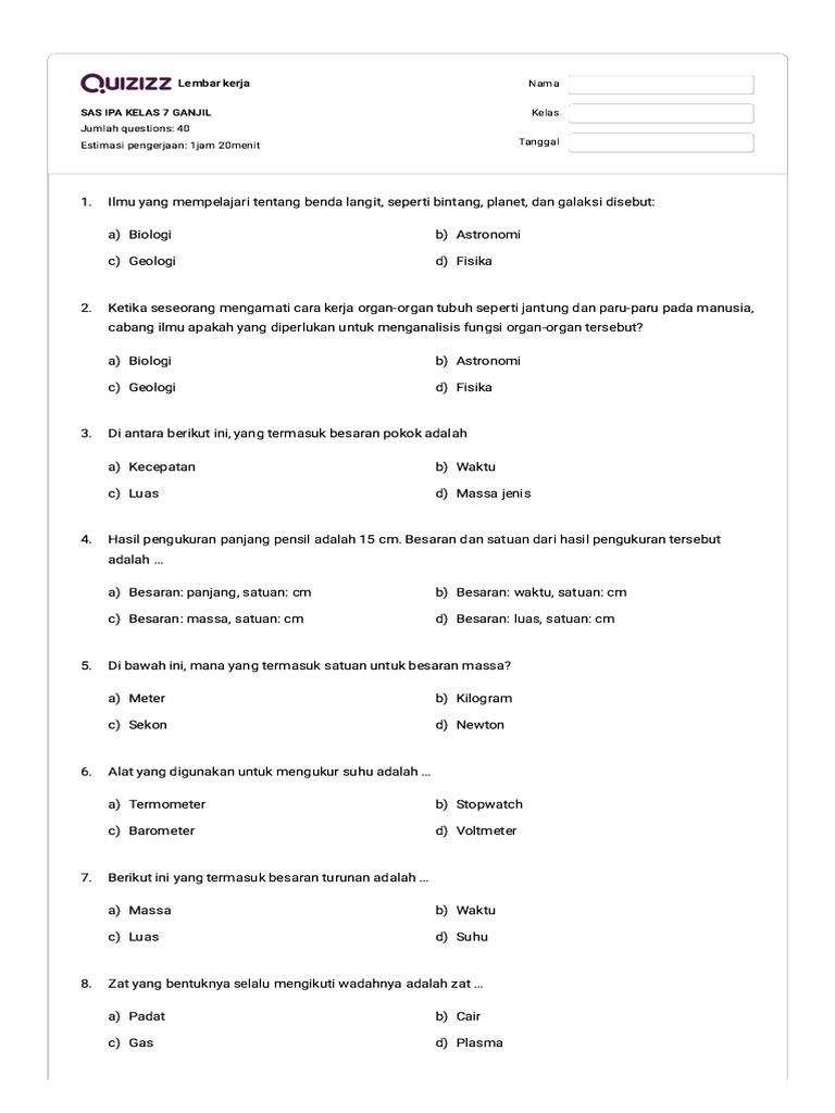 Sas Ipa Kelas 7 Ganjil | PDF