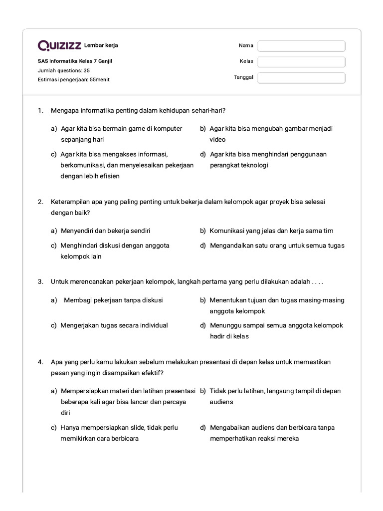 SAS Informatika Kelas 7 Ganjil | PDF