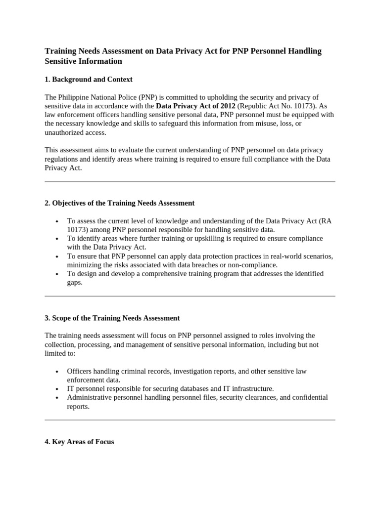 Training Needs Assessment On Data Privacy Act For PNP Personnel ...