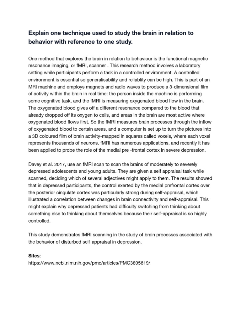 Explain One Technique Used To Study The Brain in Relation To Behavior ...