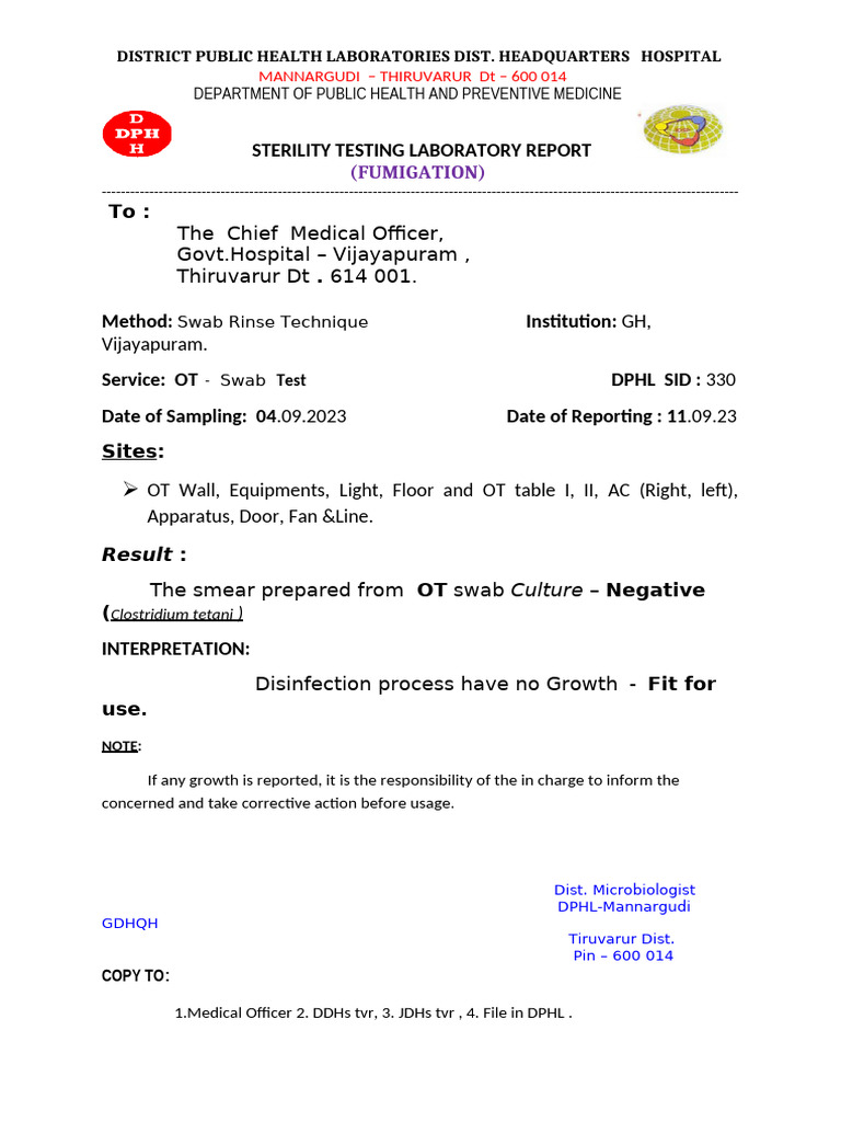 11.09.23 OT - Swab in Vijayapuram GH ...Thiruvarur | PDF