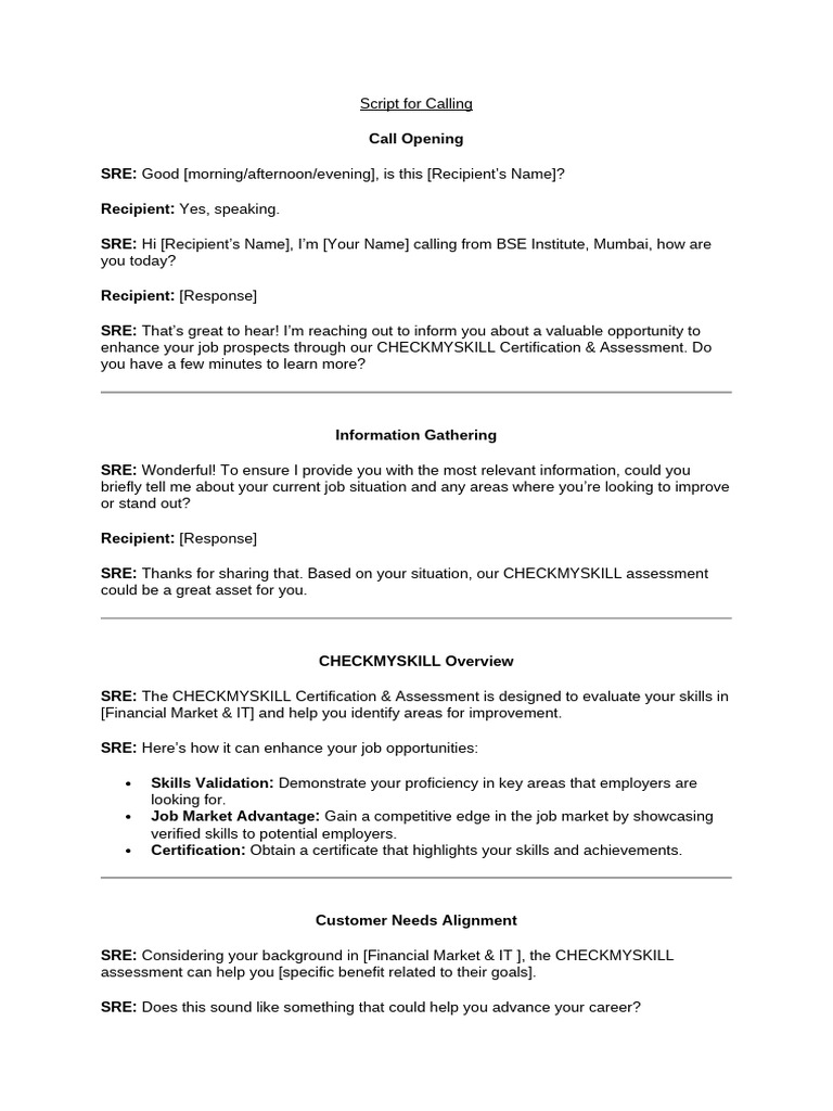 Script For Cold Calling | PDF