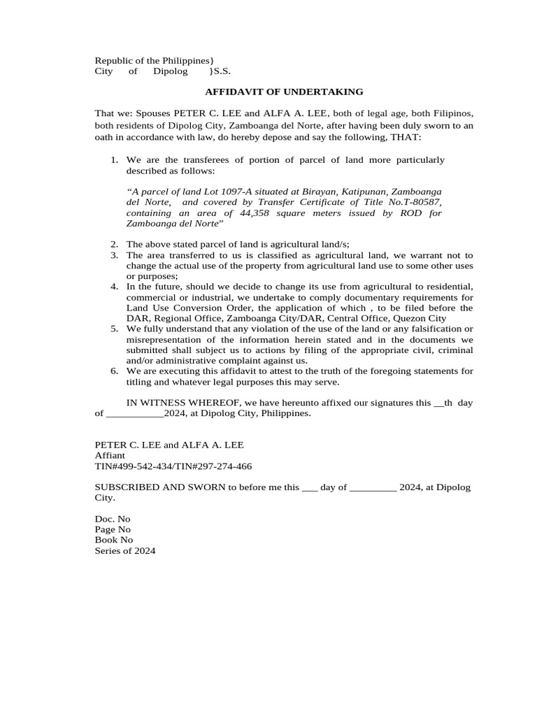 Undertaking 1 | PDF | Affidavit | Legal Procedure