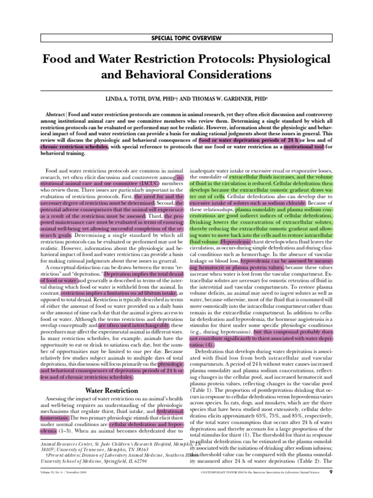 2000 - Toth - Food and Water Restriction Protocols Physiological and ...