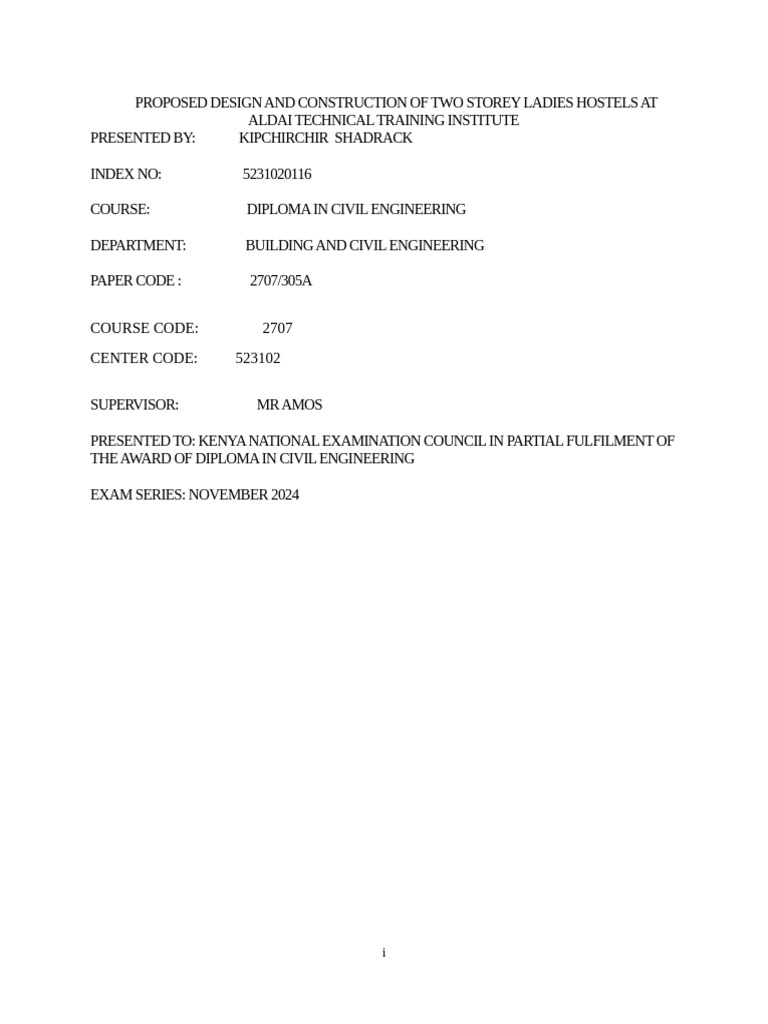 Shadrack Kipchirchir Project | PDF | Civil Engineering