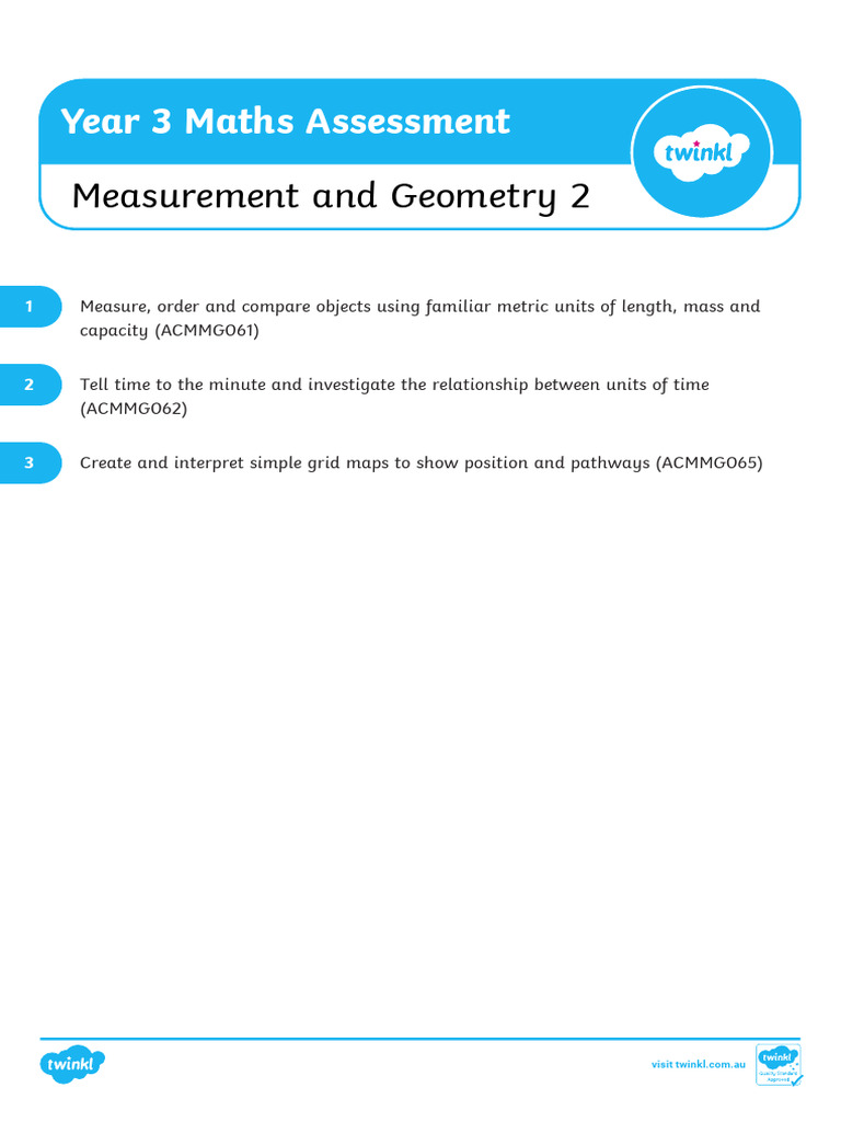 Year 3 Maths Assessment Measurement and Geometry 2 | PDF | Measurement ...
