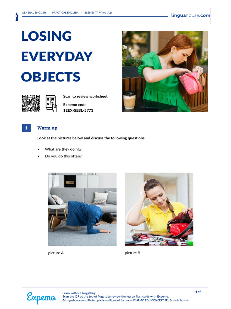 Losing Everyday Objects British English Student A1 A2 | PDF | English Language | Linguistics