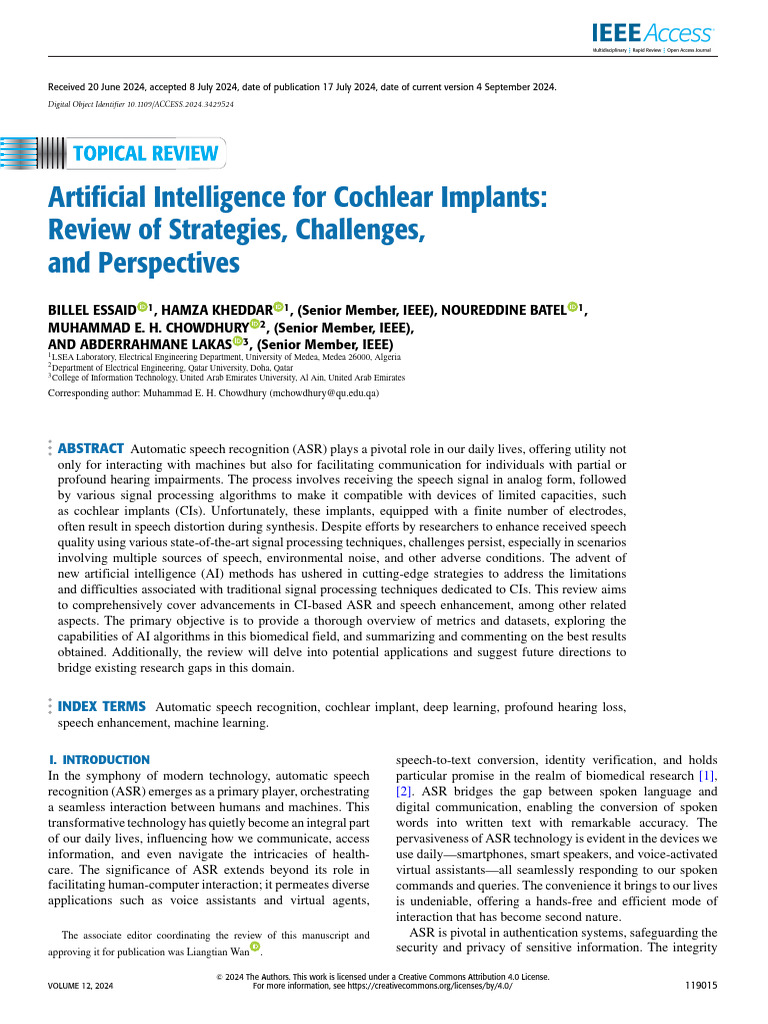 Artificial Intelligence For Cochlear Implants Review of Strategies ...