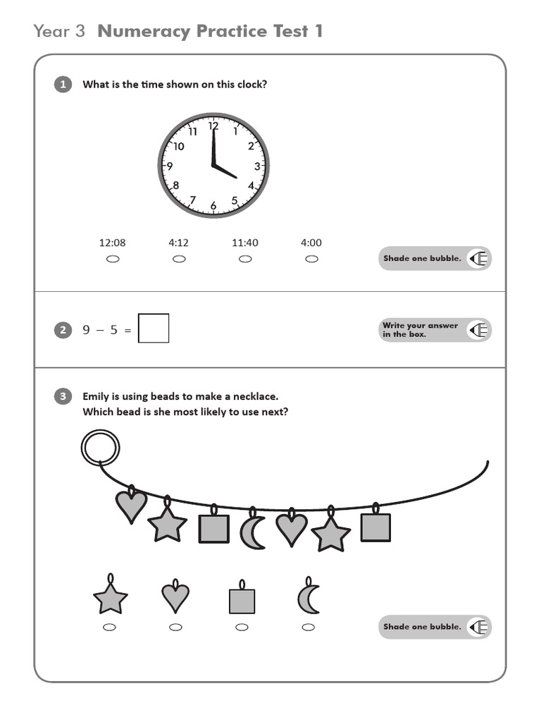 NAPLAN Yr 3 Numeracy Test-1 | PDF