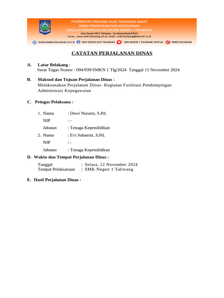 Contoh Laporan Hasil Perjadin Untuk Guru | PDF
