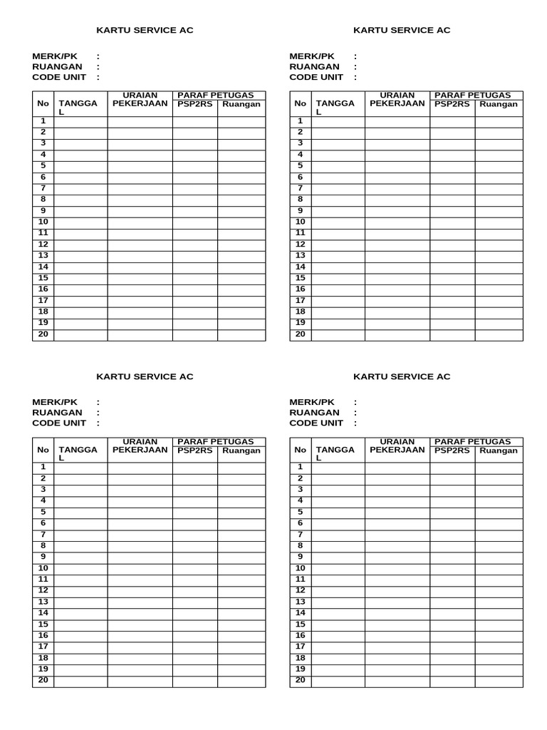 Kartu Service AC dan Pekerjaan | PDF