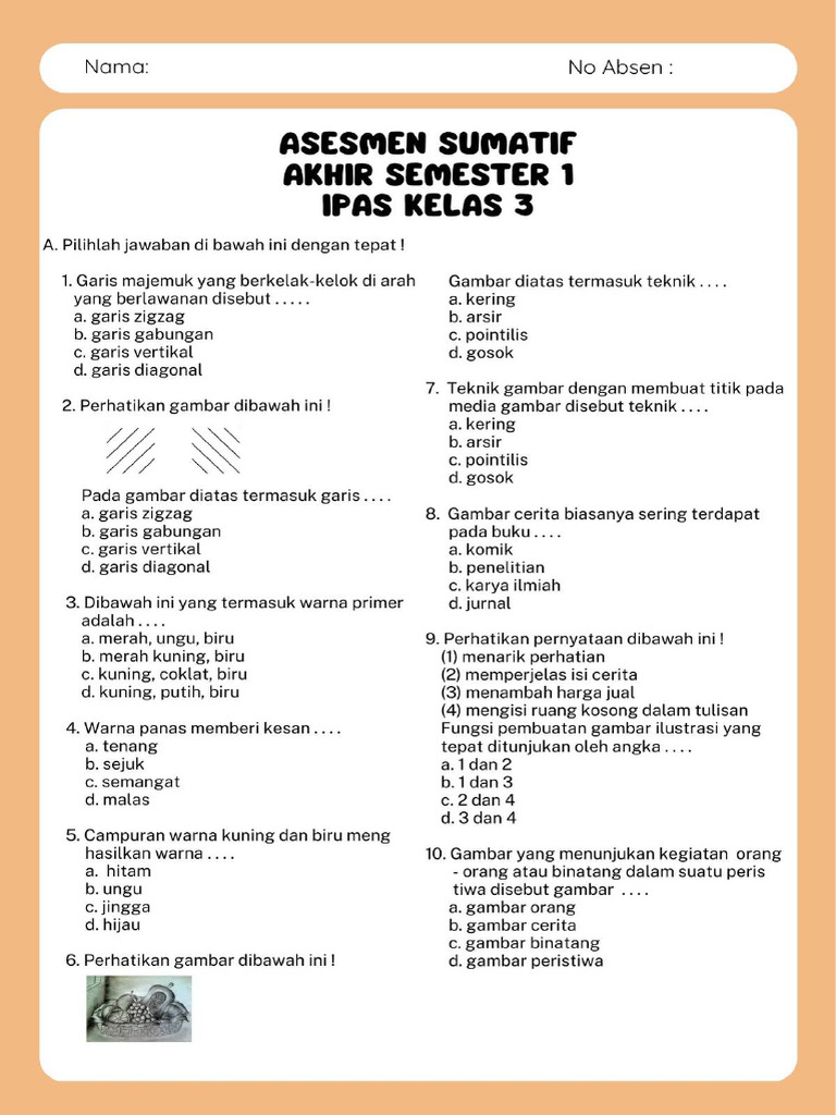 Soal Sumatif Akhir Semester Kelas 3 Semester 1 Seni Rupa | PDF