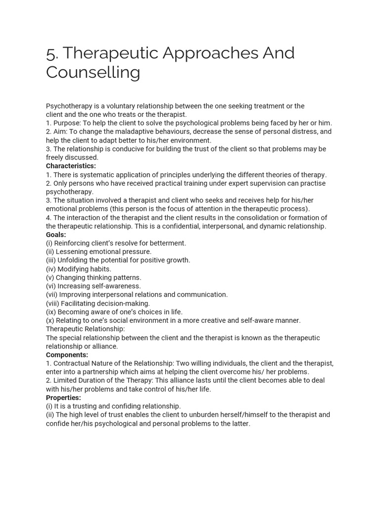5. Therapeutic Approaches and Counselling | PDF | Psychotherapy ...