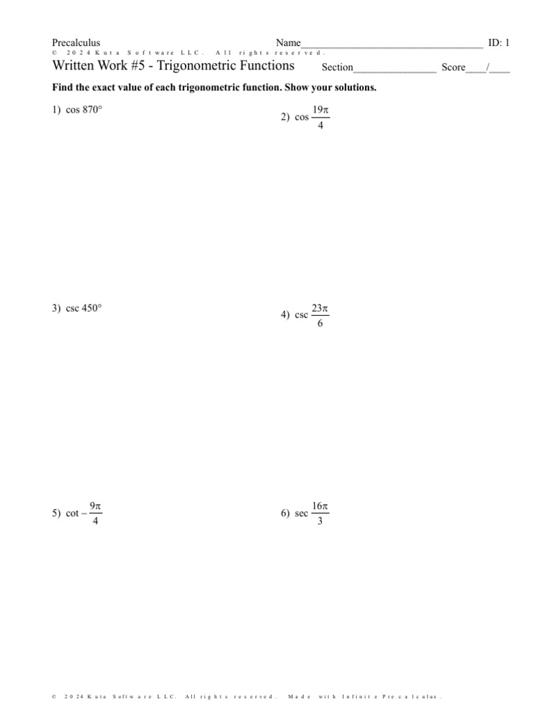 Written Work 5 Trigonometric Functions DARWIN | PDF | Trigonometric ...