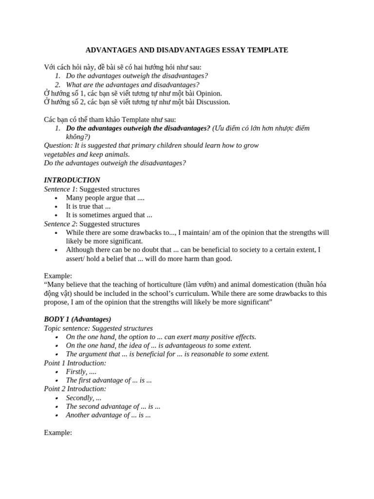 ADVANTAGES AND DISADVANTAGES ESSAY TEMPLATE | PDF