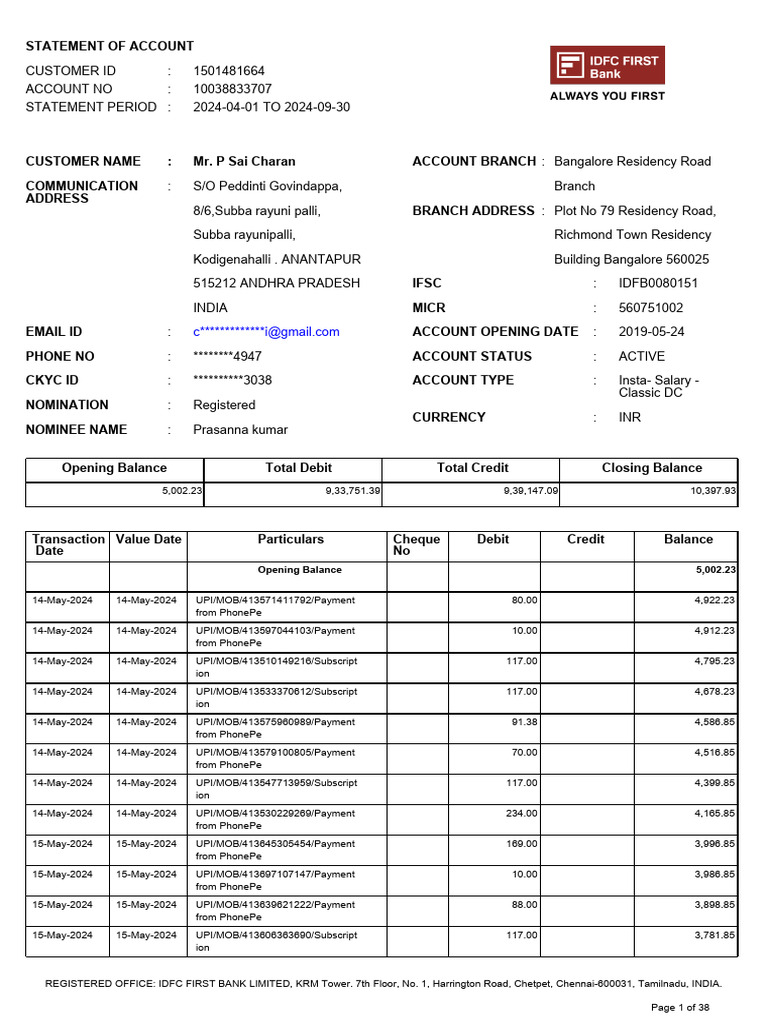 Sbi Statement | PDF | Payments | Debits And Credits