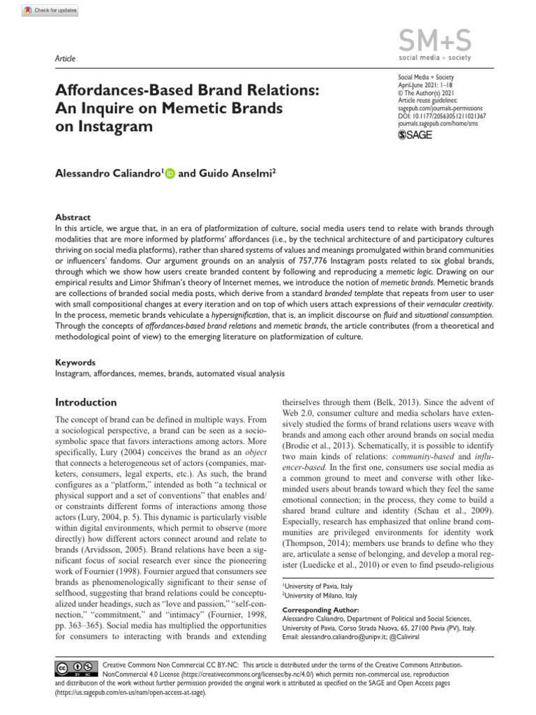 Caliandro Anselmi 2021 Affordances Based Brand Relations An Inquire On ...