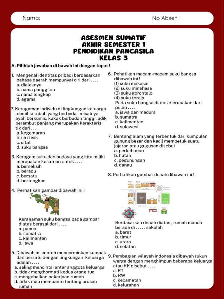 Soal Sumatif Akhir Semester Kelas 3 Semester 1 Pendidikan Pancasila | PDF